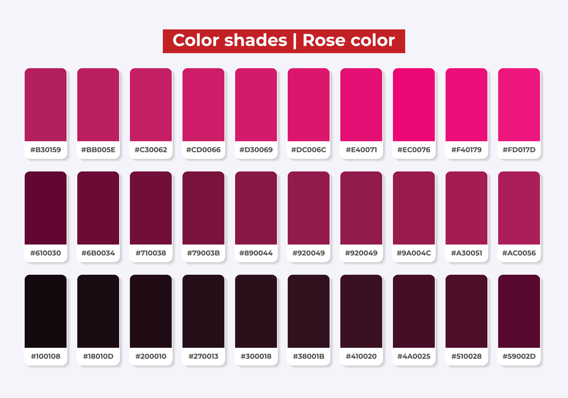Pink rose color shades with RGB HEX for textile, fashion design, paint ... Pink rose color shades with RGB HEX for textile, fashion design, paint ...