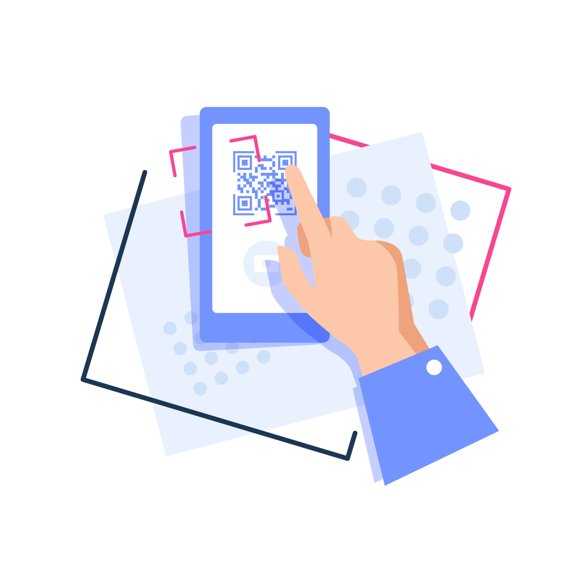 QR code scanning process,Code and text on the screen,Hand holding a ...