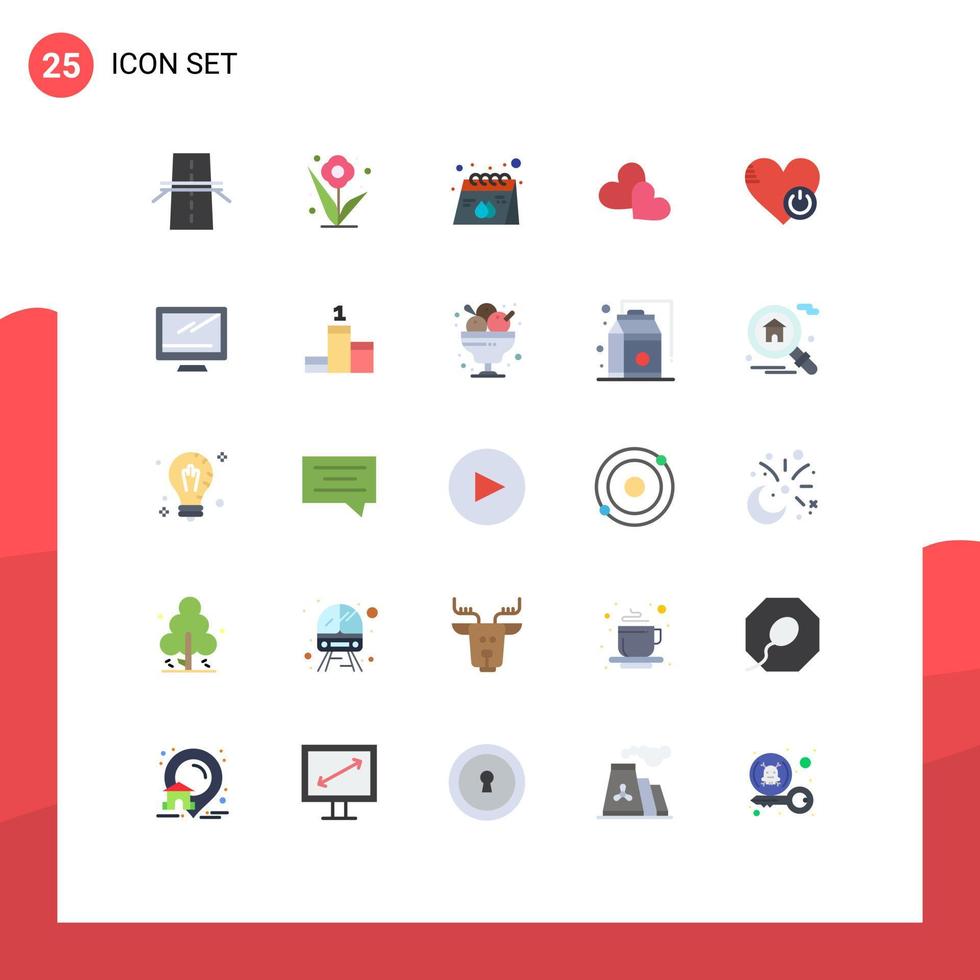 Mobile Interface Flat Color Set Of 25 Pictograms Of Wedding Love Spring Heart Print Editable