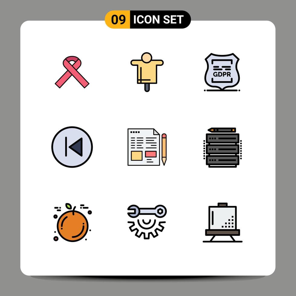 9 Universal Filledline Flat Colors Set For Web And Mobile Applications Music Arrows Data Privacy