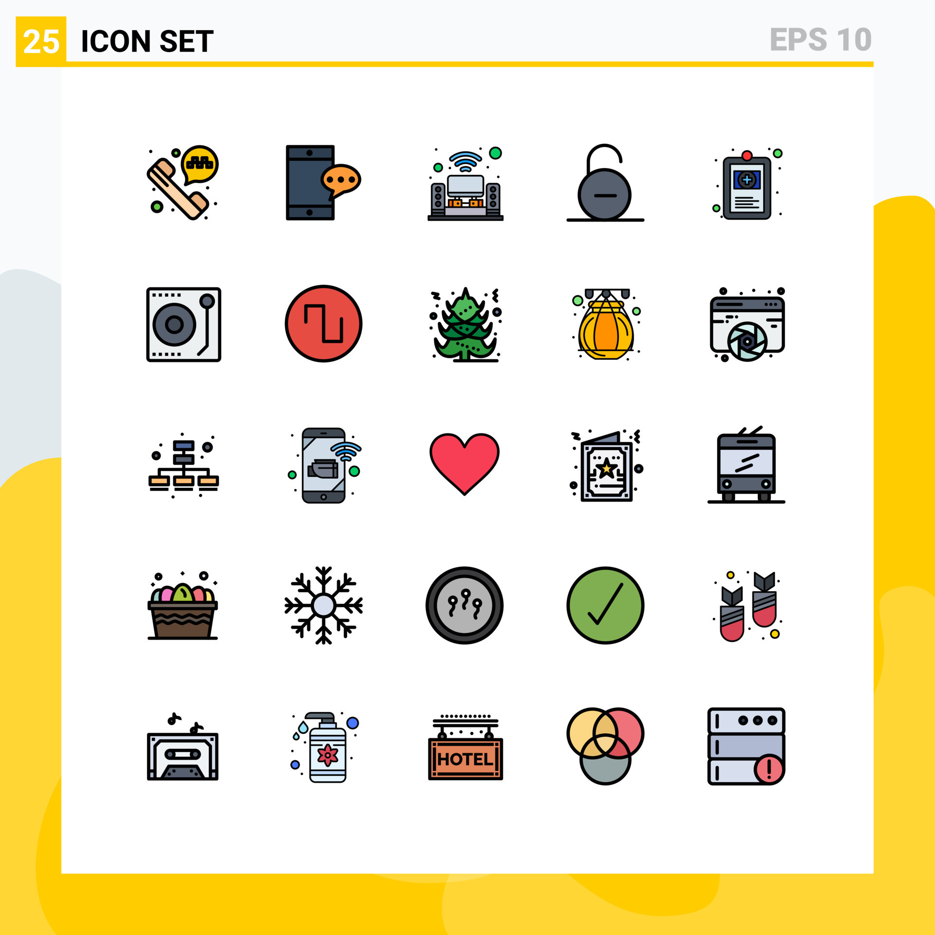 25 User Interface Filled Line Flat Color Pack Of Modern Signs And