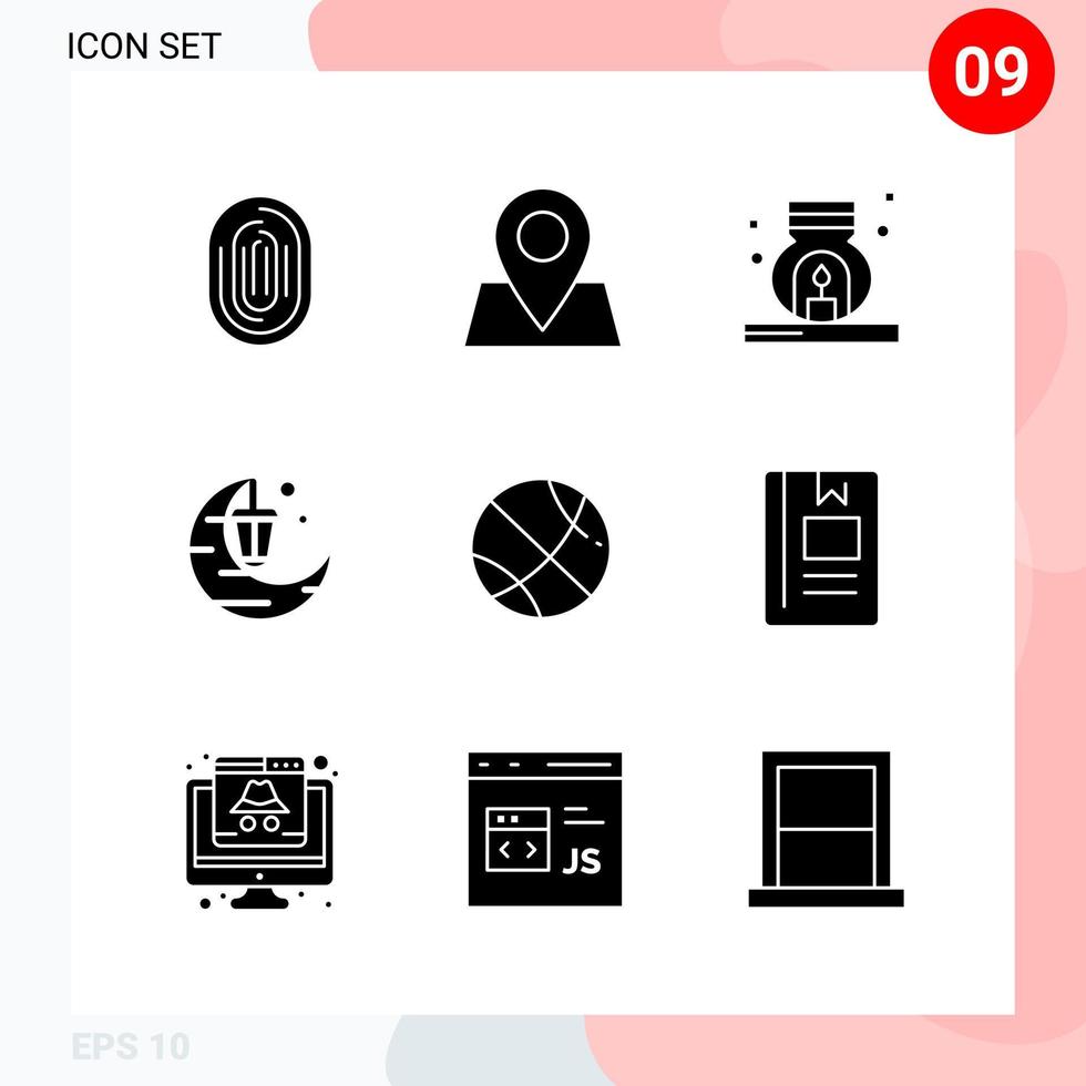Vector Pack of 9 Icons in Solid Style Creative Glyph Pack isolated on ...