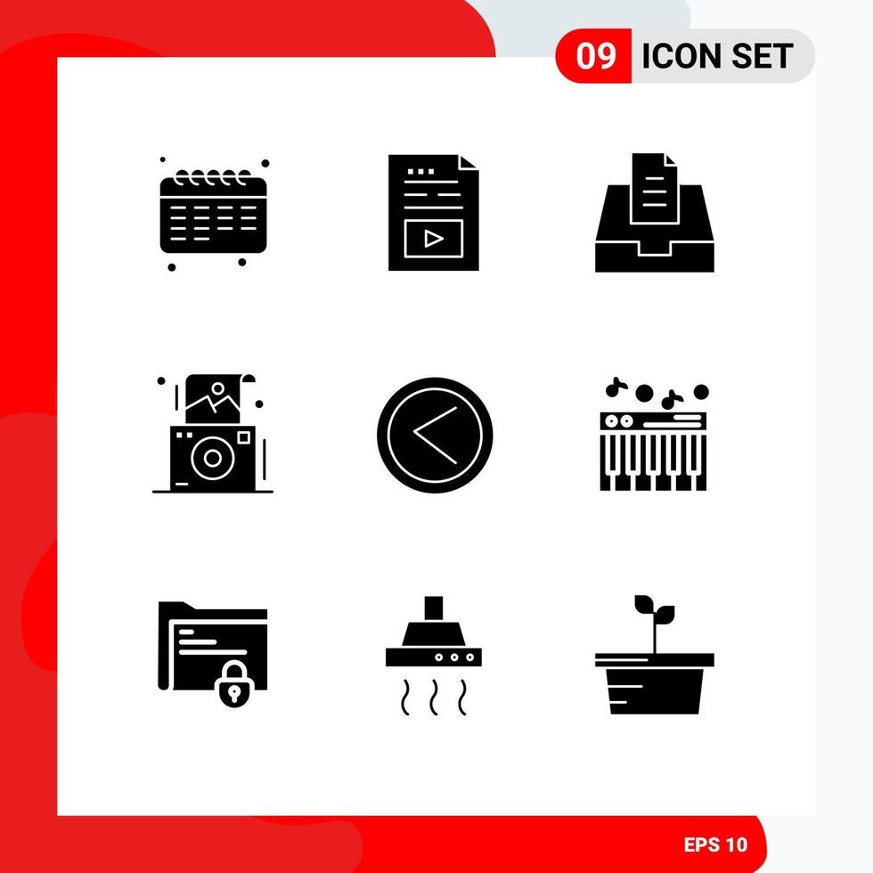 9 Universal Solid Glyphs Set For Web And Mobile Applications Interface Polaroid Music