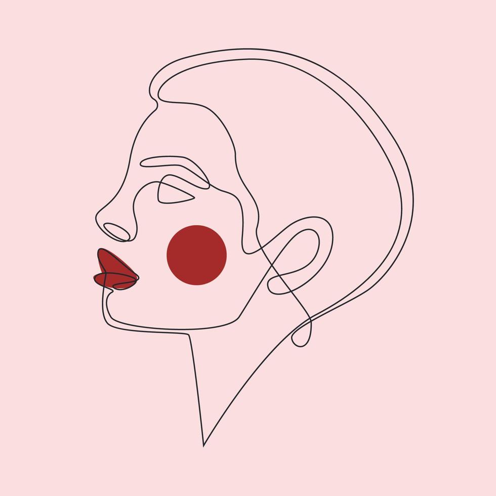 Abstract Poster With Minimal Woman Face One Line Drawing Style Fashion