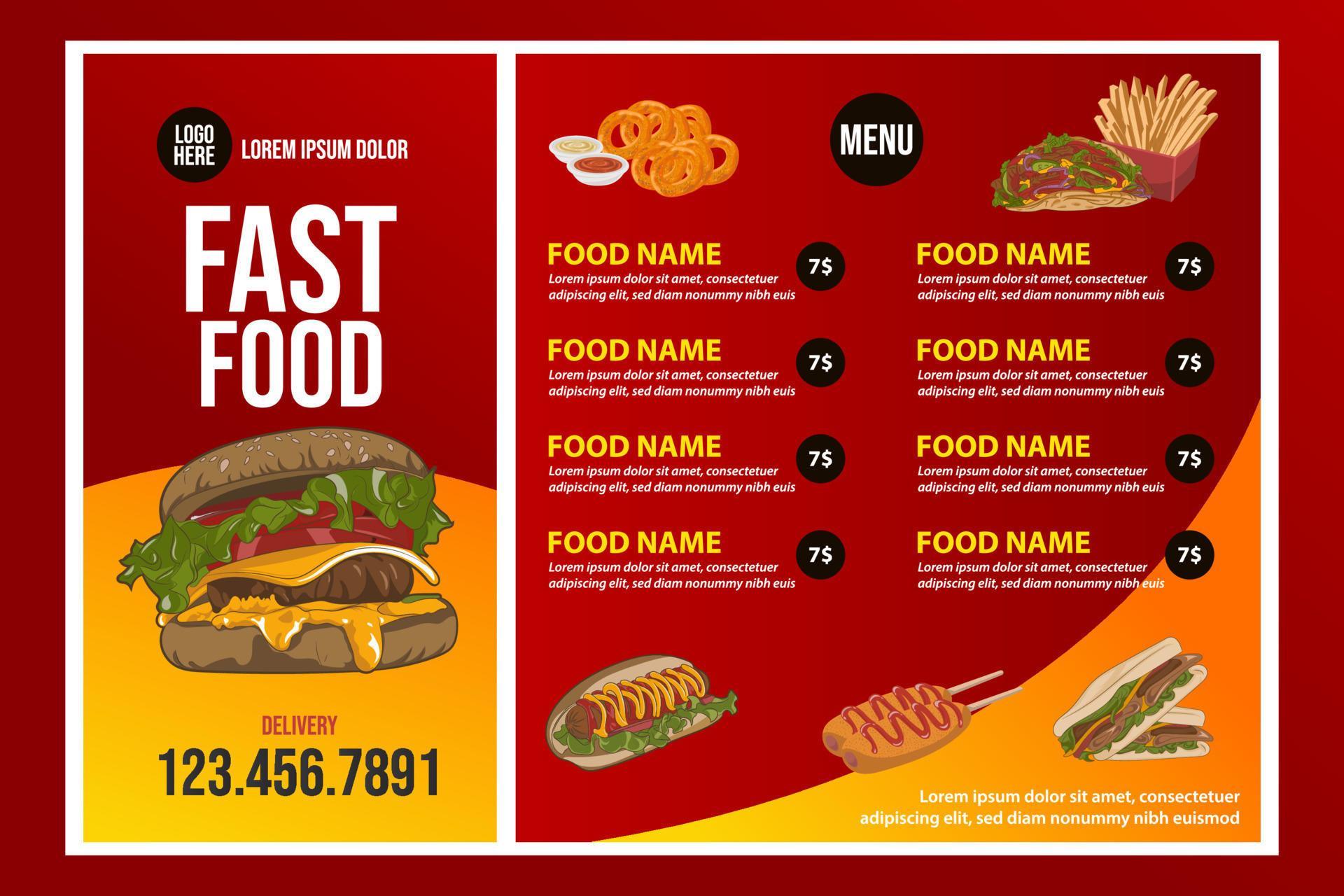Restaurant Cafe menu, template design. Fast Food 15826254 Vector Art at Vecteezy