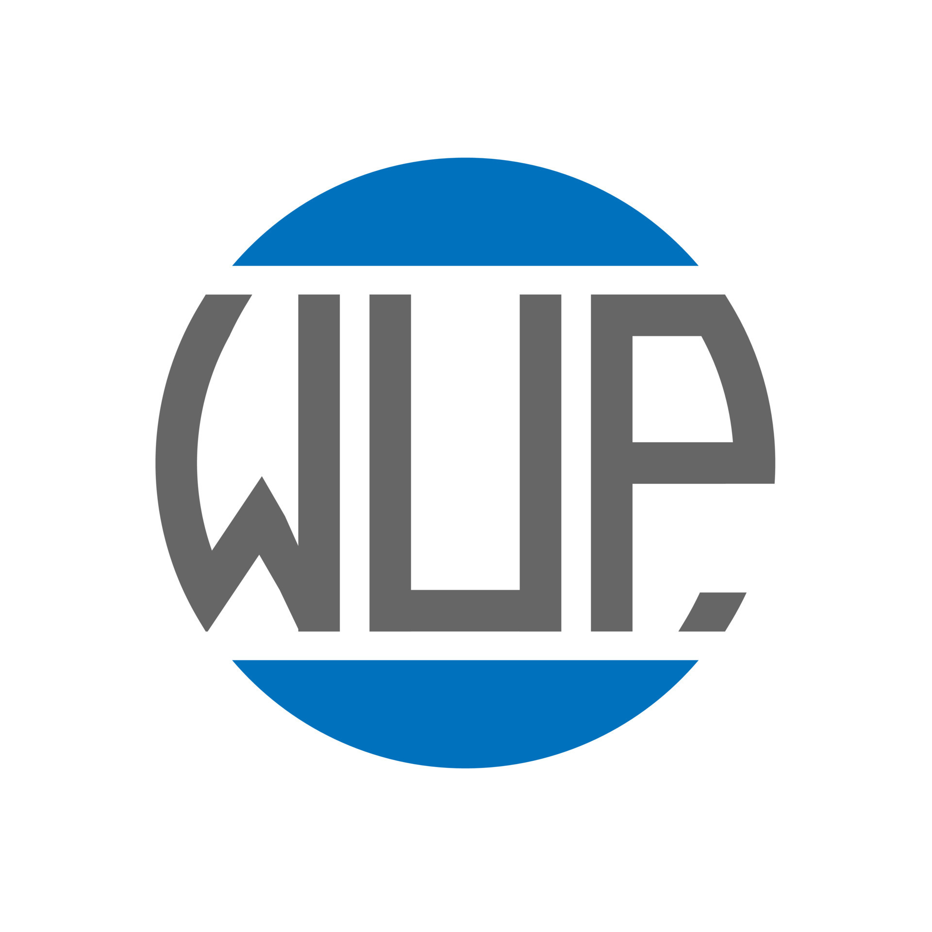 diseño de logotipo de letra wup sobre fondo blanco. concepto de logotipo de círculo de iniciales ...