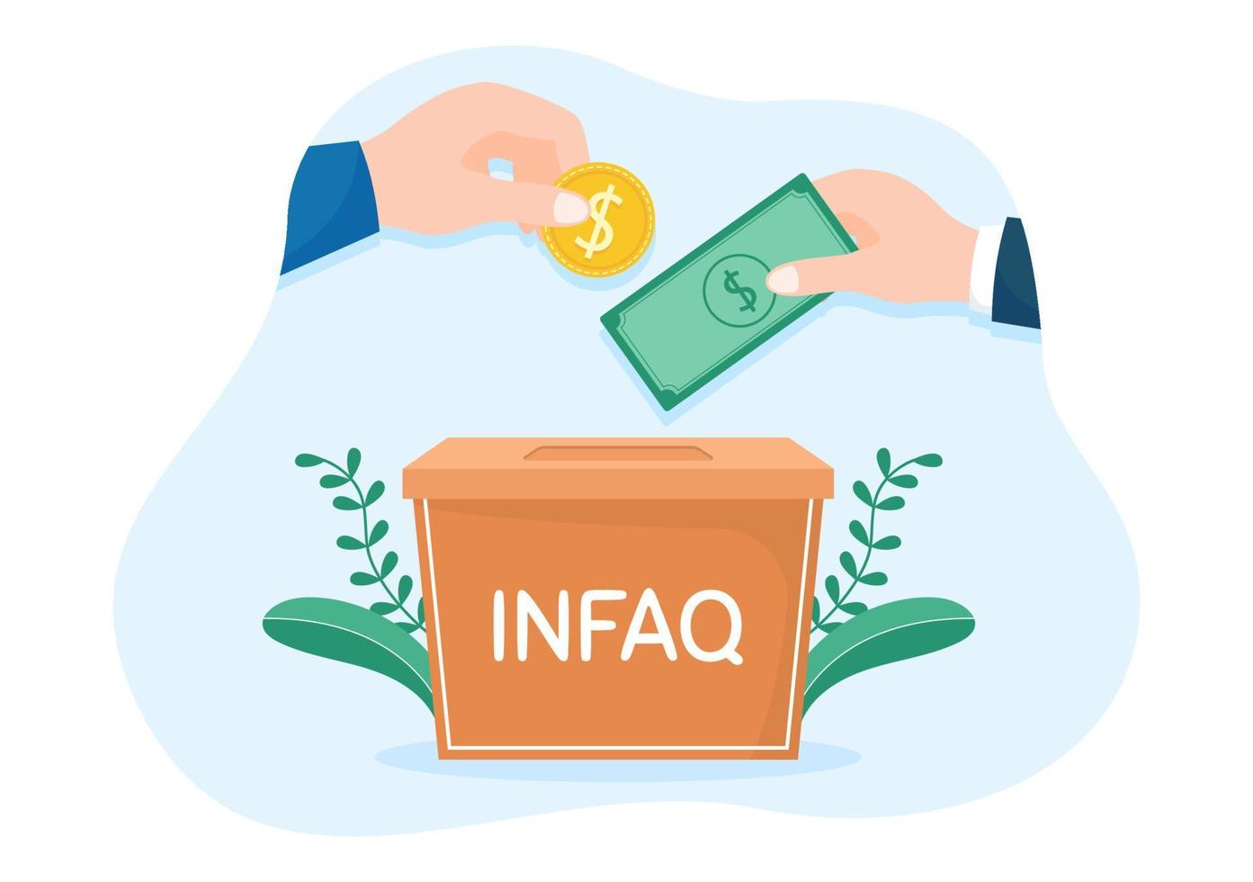 Muslim People Giving Alms, Zakat or Infaq Donation to a Person Who Need it in Flat Cartoon ...