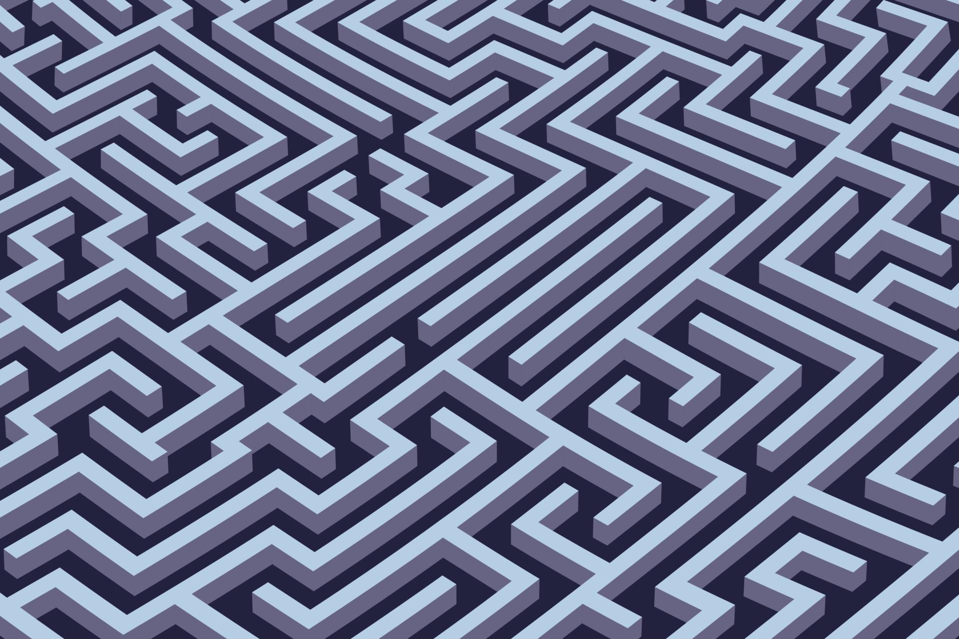 Maze background. Labyrinth with walls and paths, isometric, 3D rendering, abstract backdrop ...
