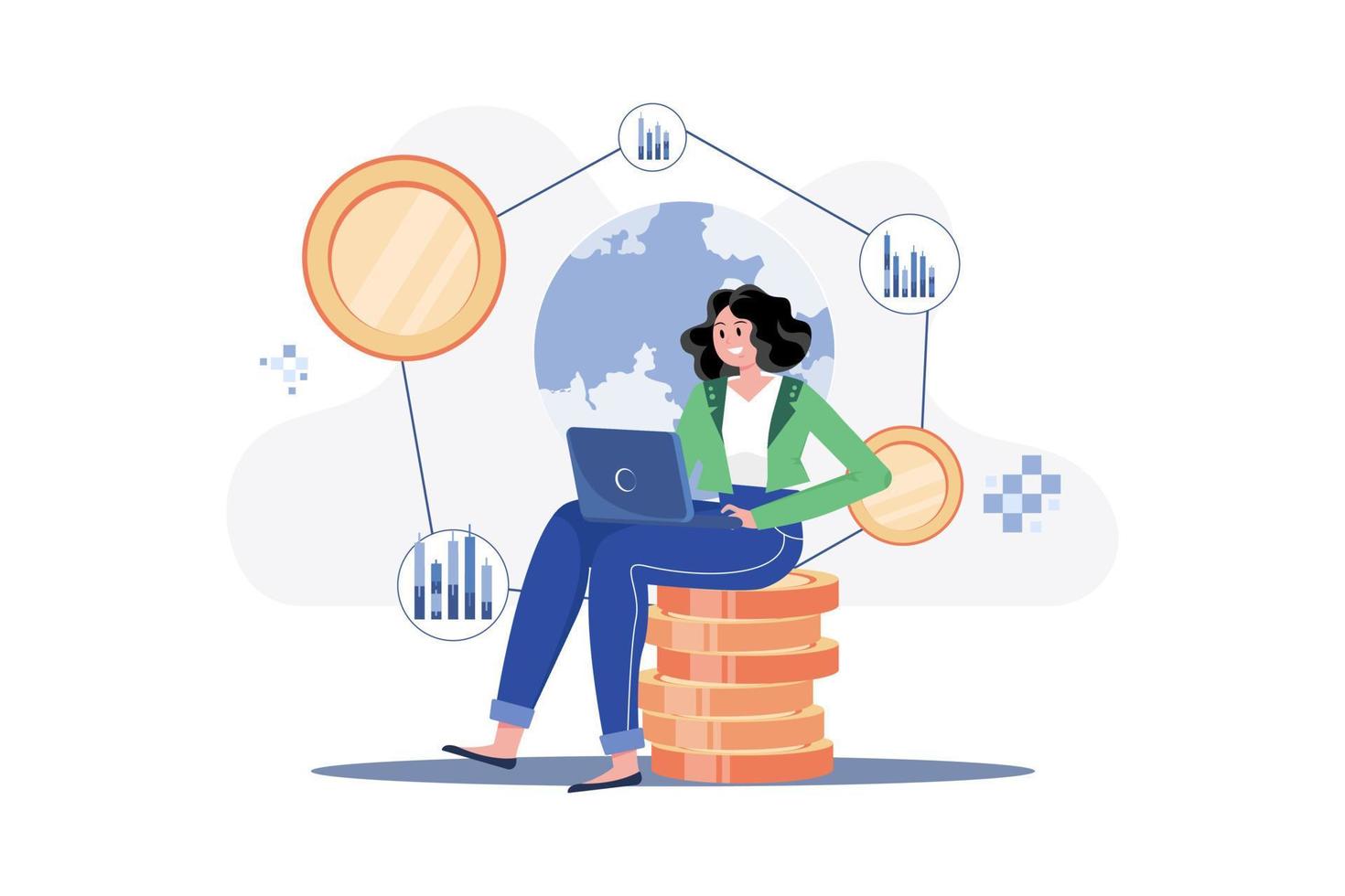 People Building A Blockchain Network Illustration Concept A Flat