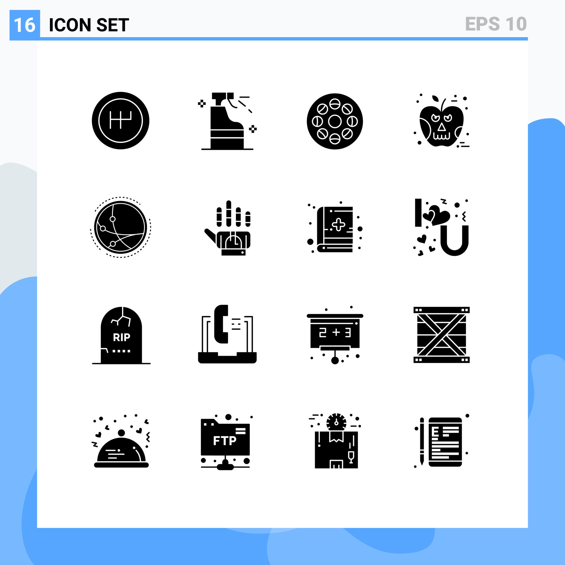 Set Of 16 Vector Solid Glyphs On Grid For Internet Communication Roll