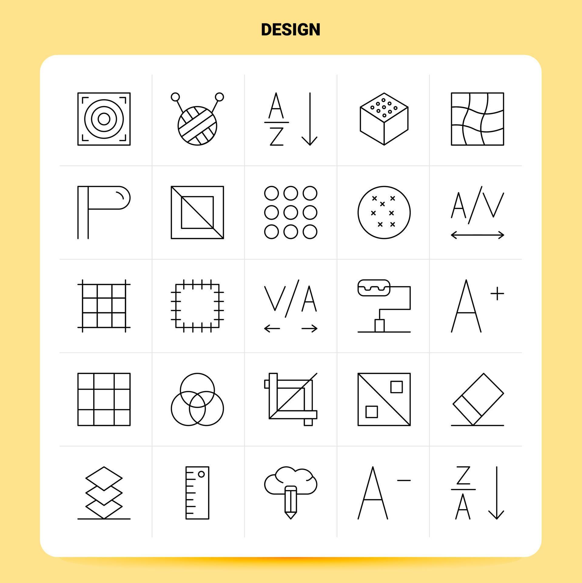Outline 25 Design Icon Set Vector Line Style Design Black Icons Set