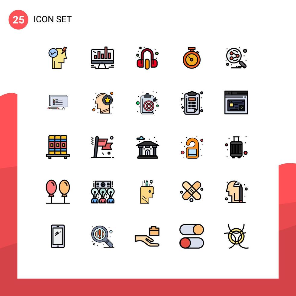25 User Interface Filled Line Flat Color Pack Of Modern Signs And Symbols Of Network Watch Web