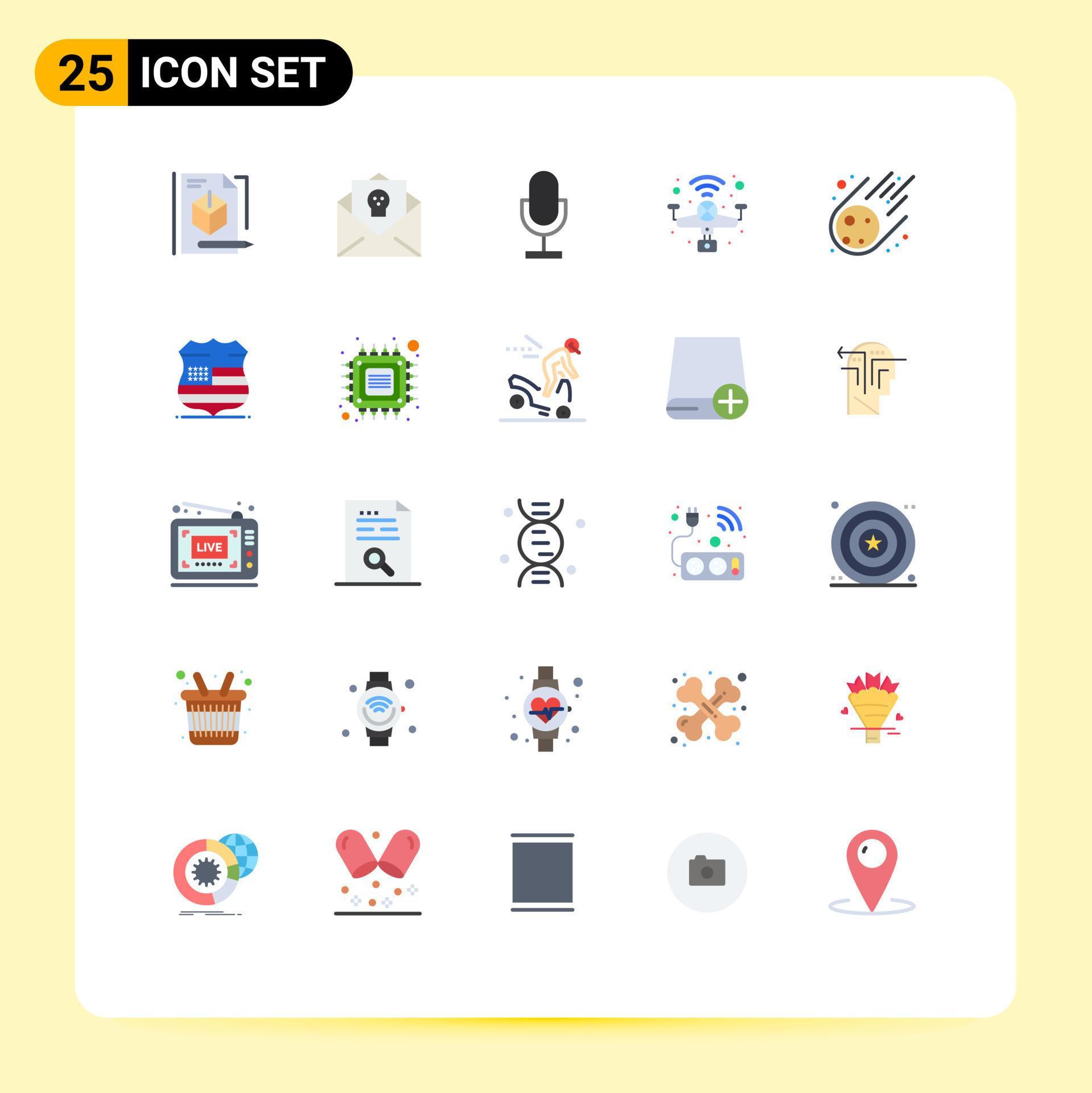 Editable Vector Line Pack Of 25 Simple Flat Colors Of Smart Iot Horror Drone Microphone Editable