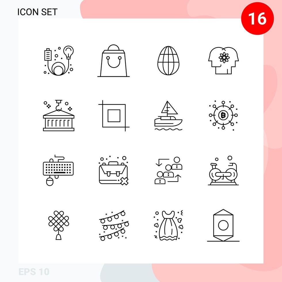 Vector Pack of 16 Icons in Line Style Creative Outline Pack isolated on ...