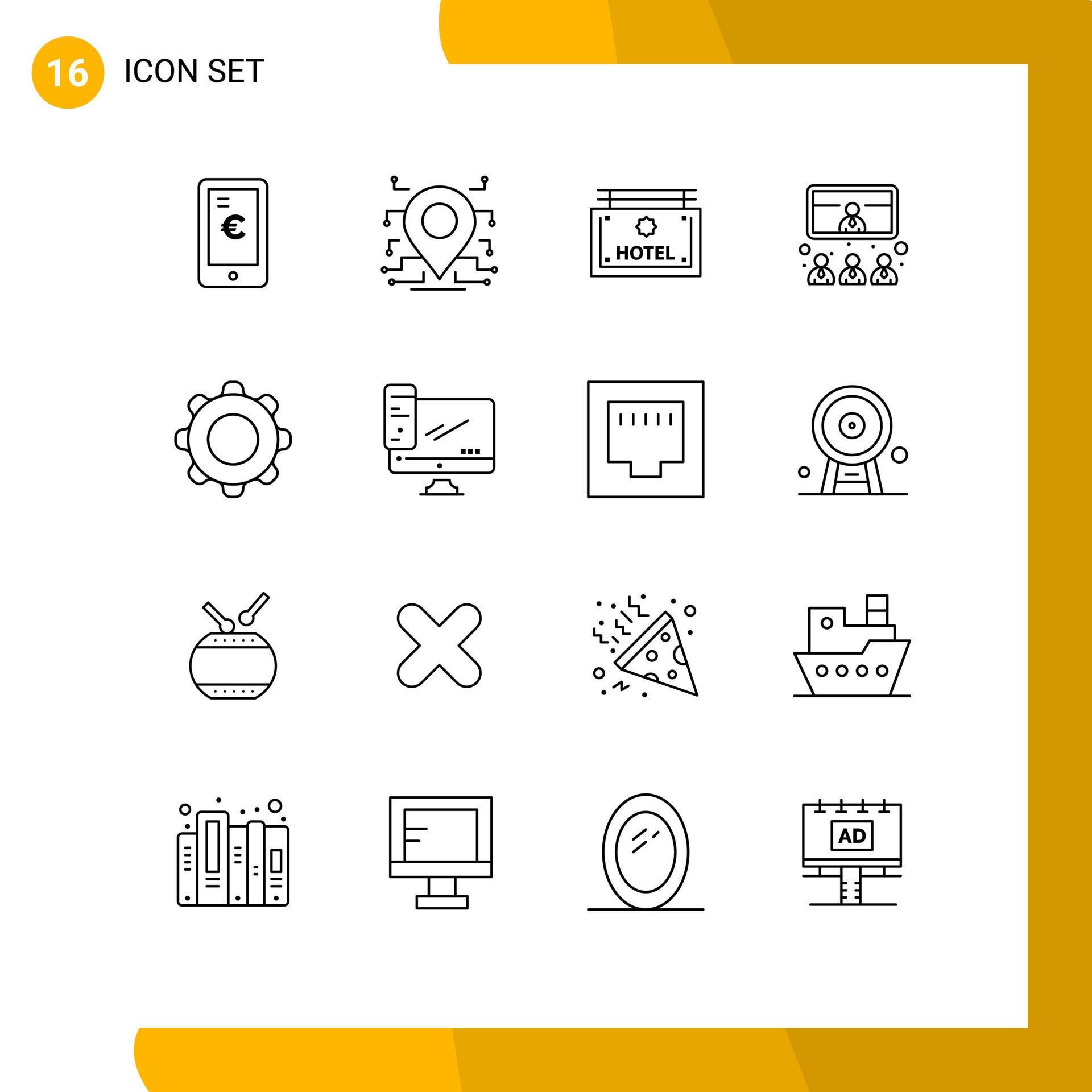Set of 16 Vector Outlines on Grid for application presentation hotel meeting call Editable ...