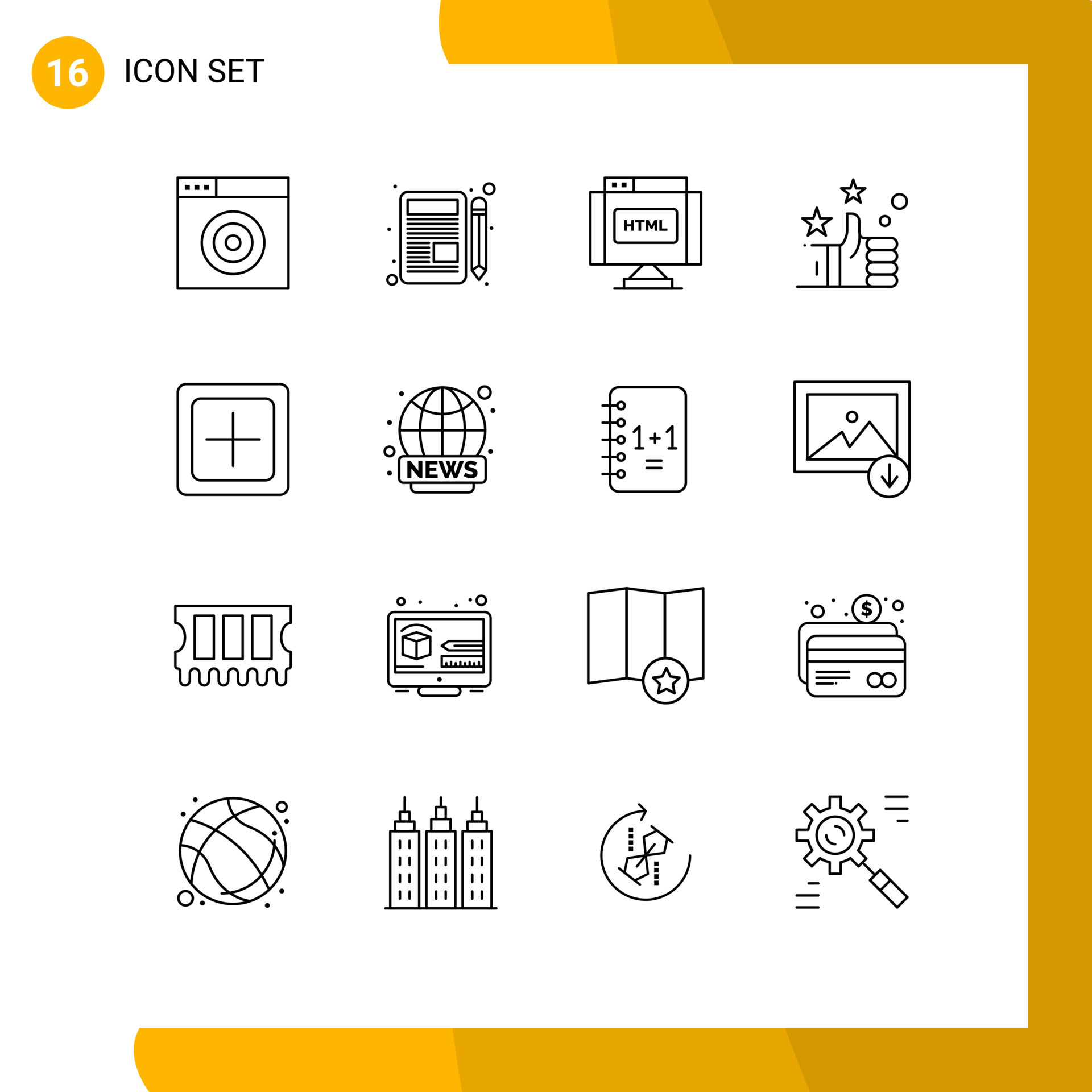Pictogram Set Of 16 Simple Outlines Of New Create Find Add Hand Editable Vector Design Elements