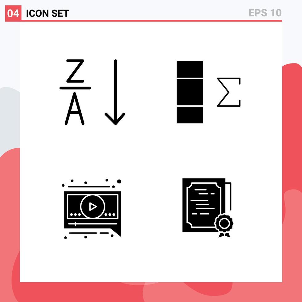 Set of 4 Modern UI Icons Symbols Signs for alphabetical certificate ...