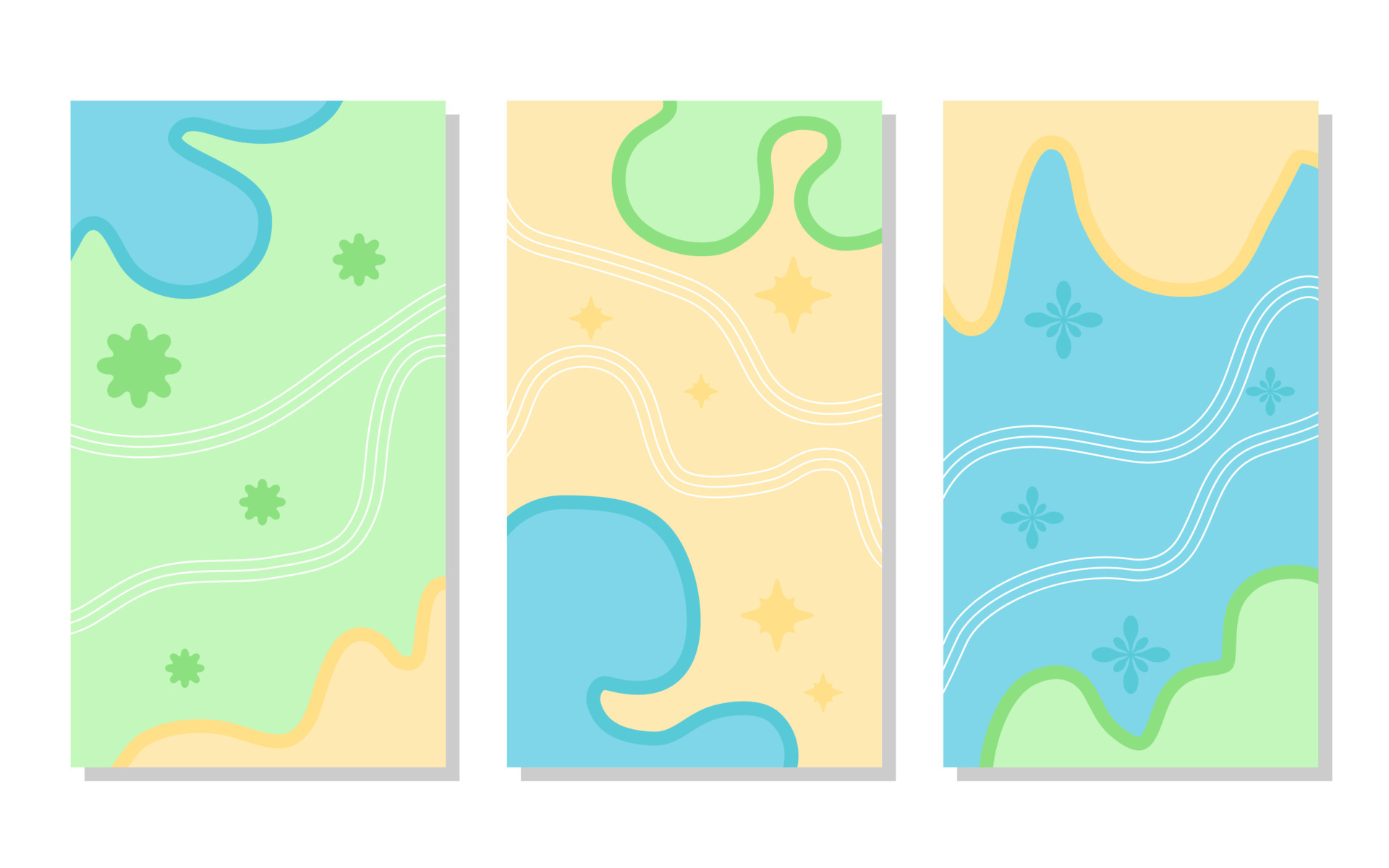 Set Of Fluid Abstract Pastel Color Portrait Background Blue Soft Green And Orange Simple