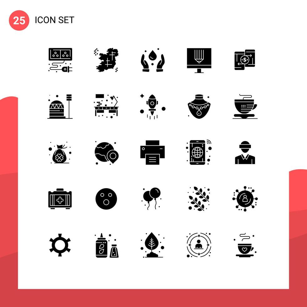 Mobile Interface Solid Glyph Set Of 25 Pictograms Of Mobile Development Irish Design Coding