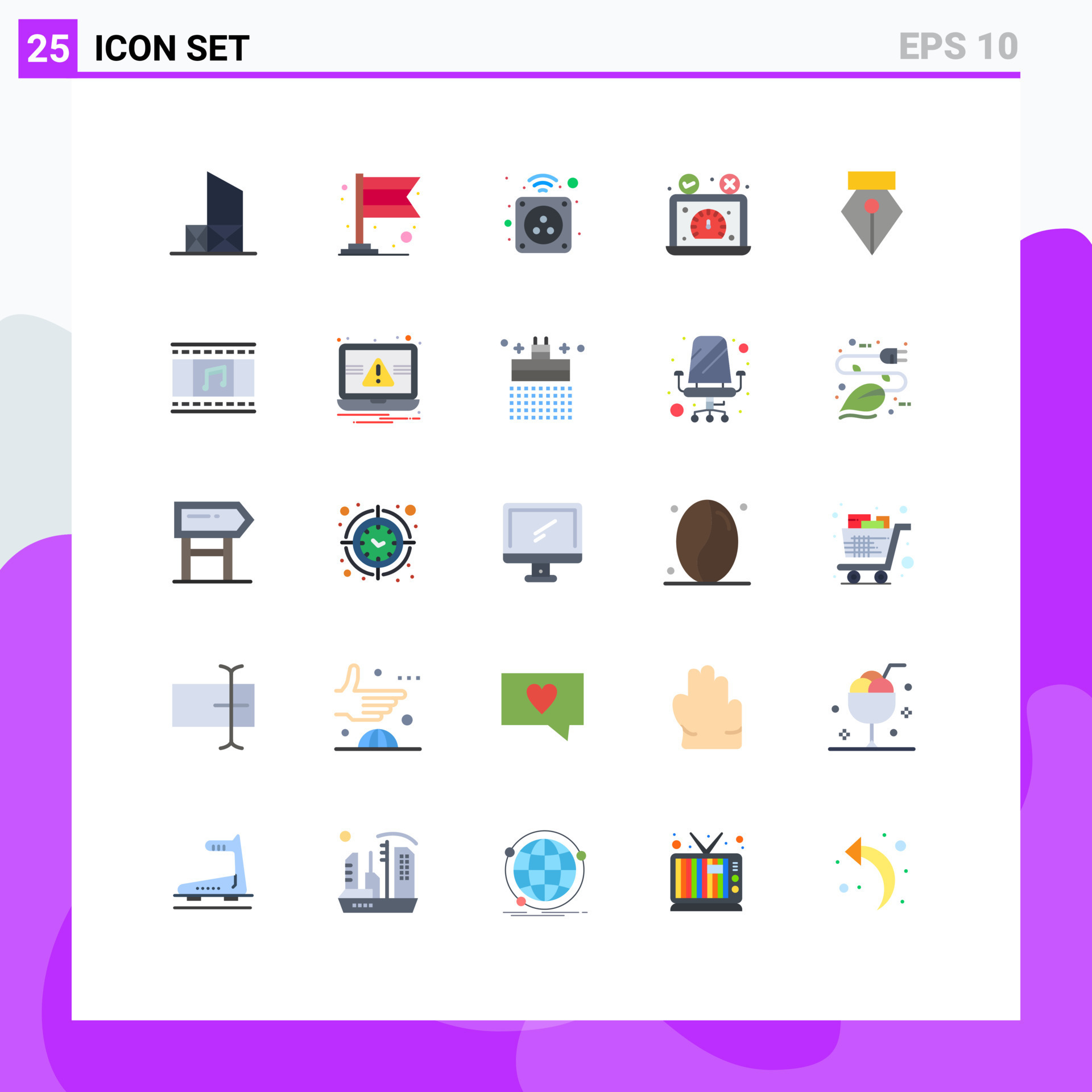 Universal Icon Symbols Group Of 25 Modern Flat Colors Of Website Performance Electricity