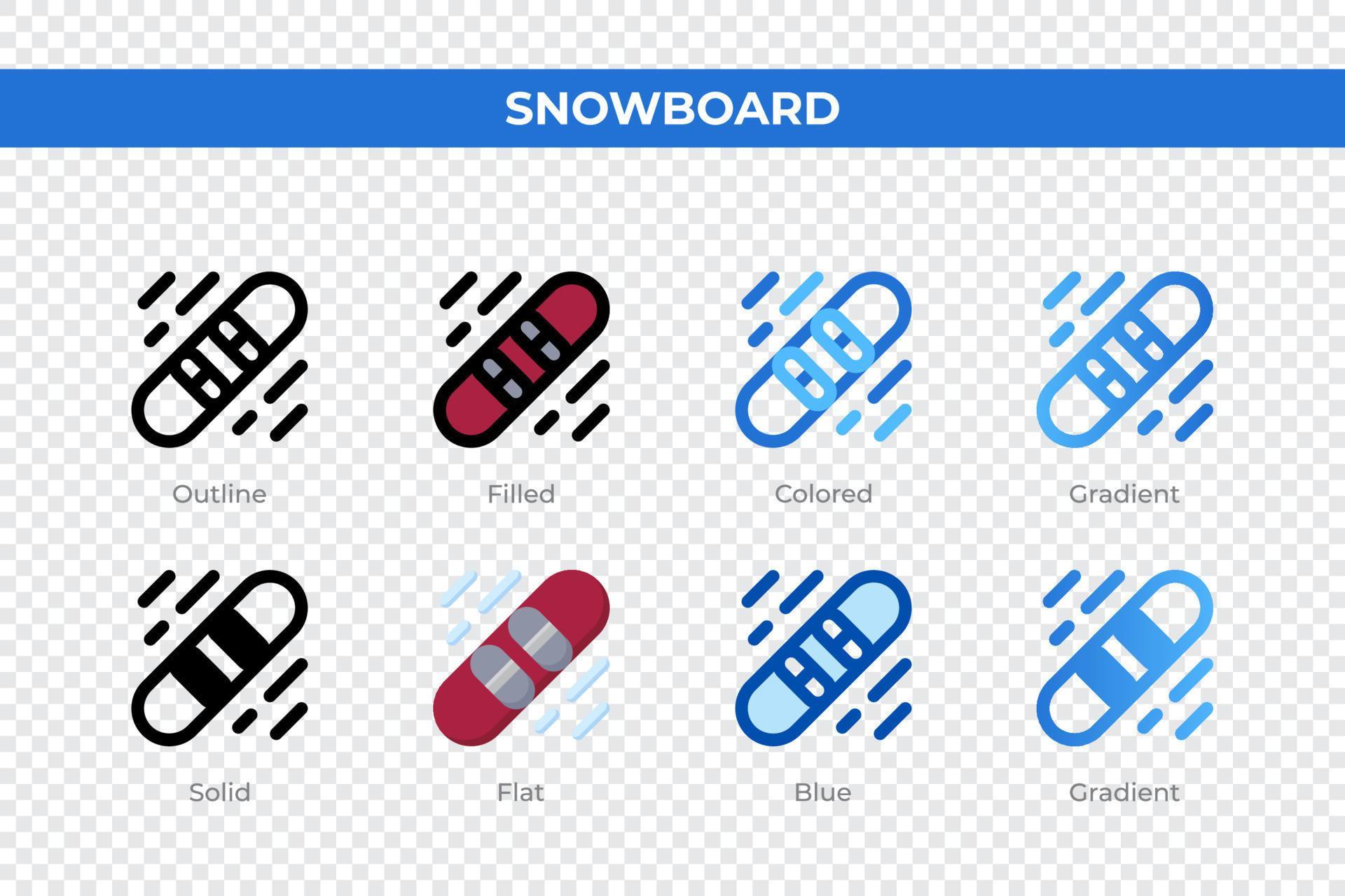 Snowboard icons in different style. Snowboard icons set. Holiday symbol ...
