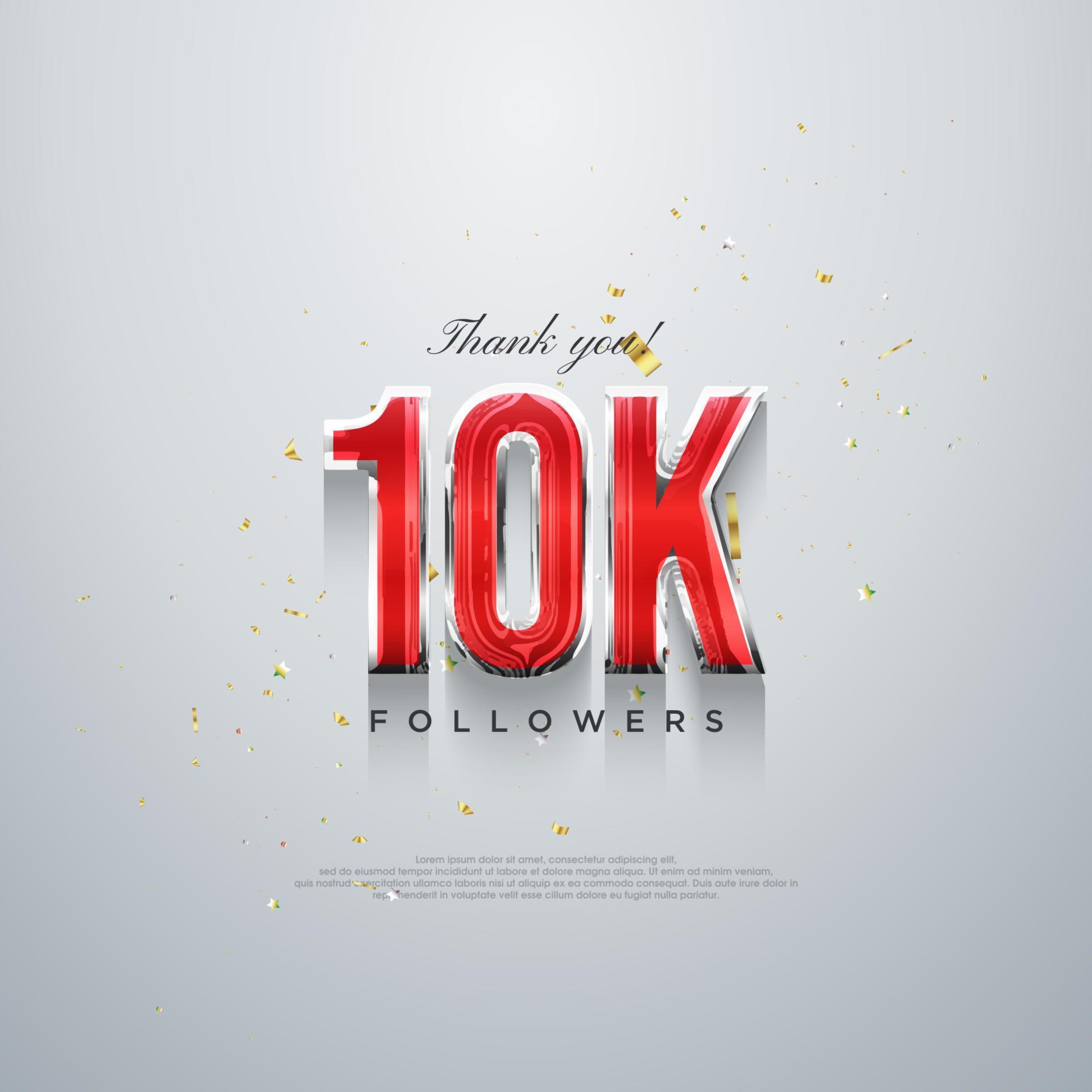 Thank you 10K followers, red numbers design on a white background ... Thank you 10K followers, red numbers design on a white background ...
