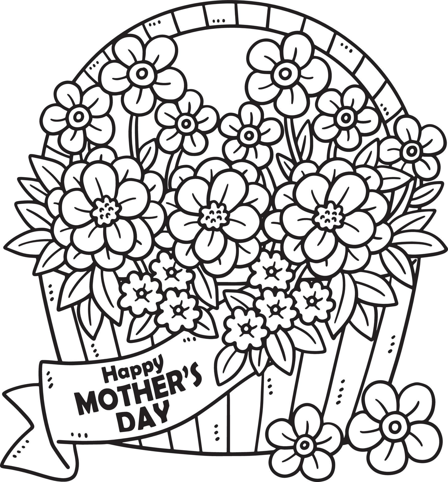 Mothers Day Basket of flowers Isolated Coloring 15867610 Vector Art at ...