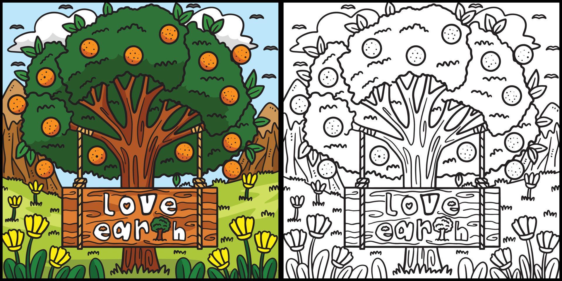 Earth Day Love Earth Coloring Page Illustration 15867707 Vector Art at ...
