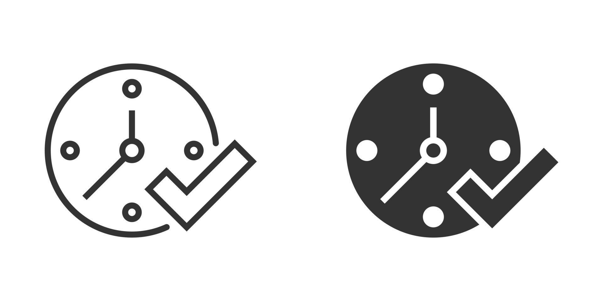 Clock Check Mark Icon In Flat Style Timer Approval Vector Illustration