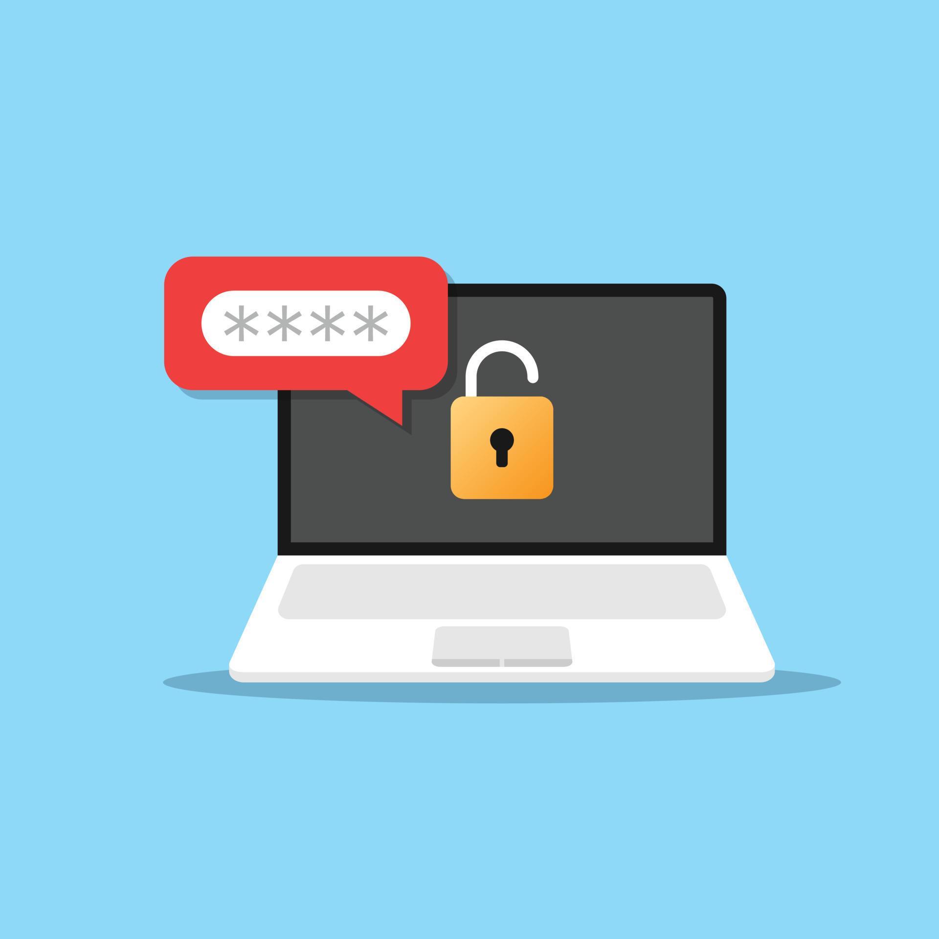 Laptop With Password Notification Icon In Flat Style Authentication Vector Illustration On