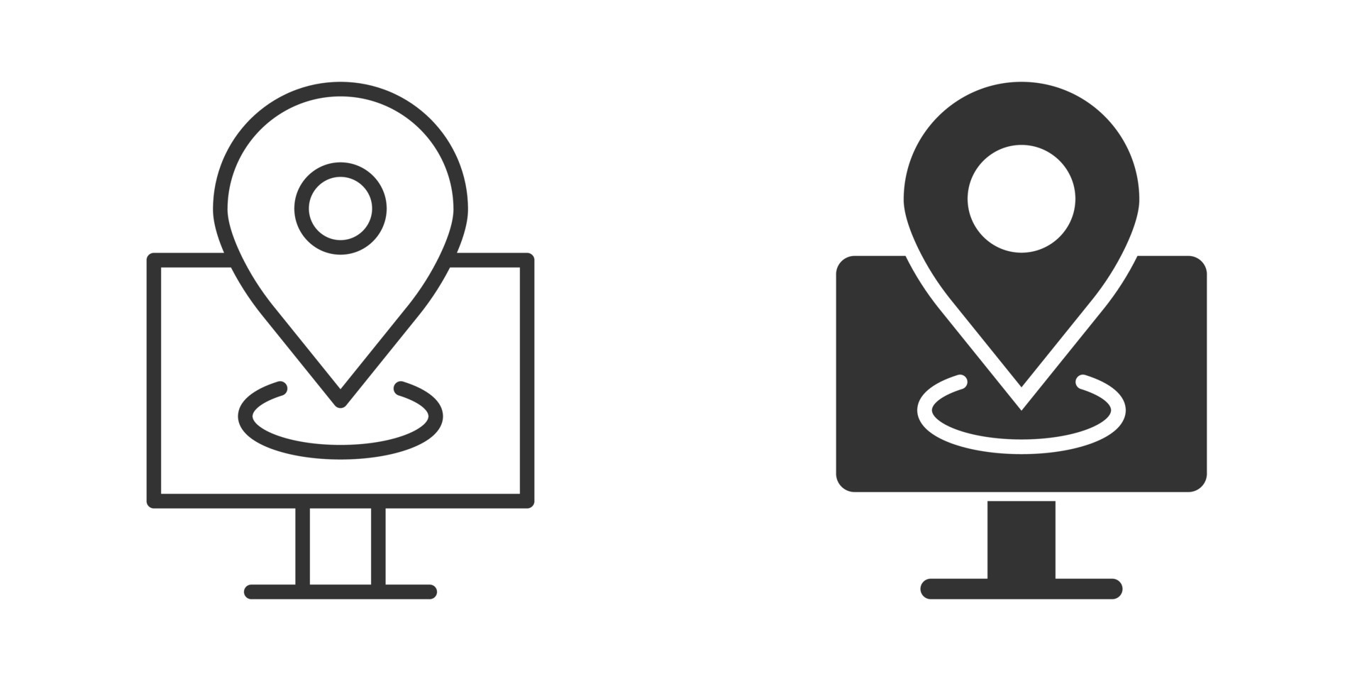 Computer navigation icon in flat style. Monitor pin gps vector illustration on white isolated ...