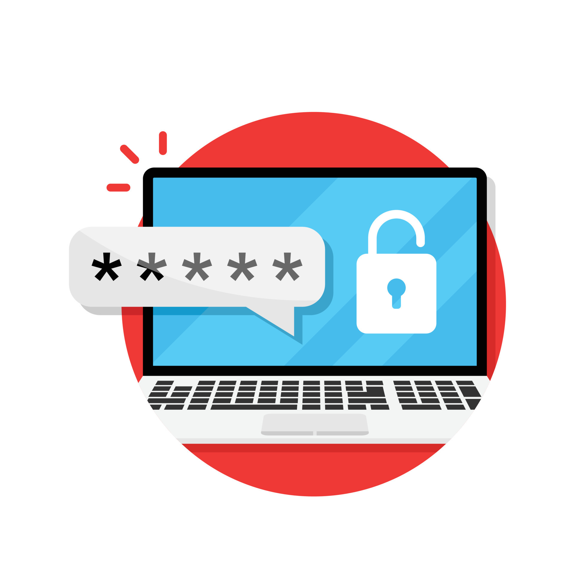 Laptop With Password Notification Icon In Flat Style Authentication 3788