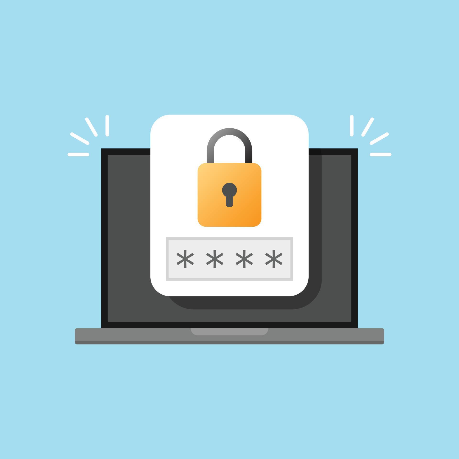 Laptop With Password Notification Icon In Flat Style Authentication