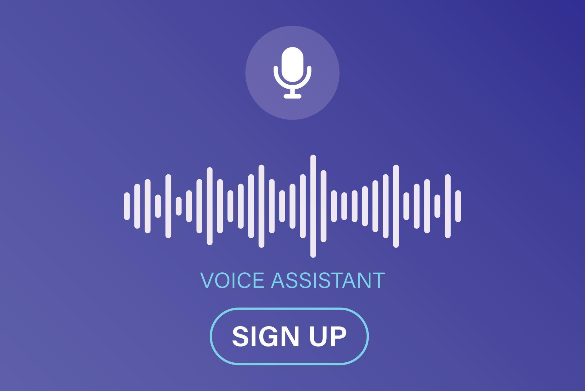 Personal voice assistant icon in flat style. Audio soundwave vector ...