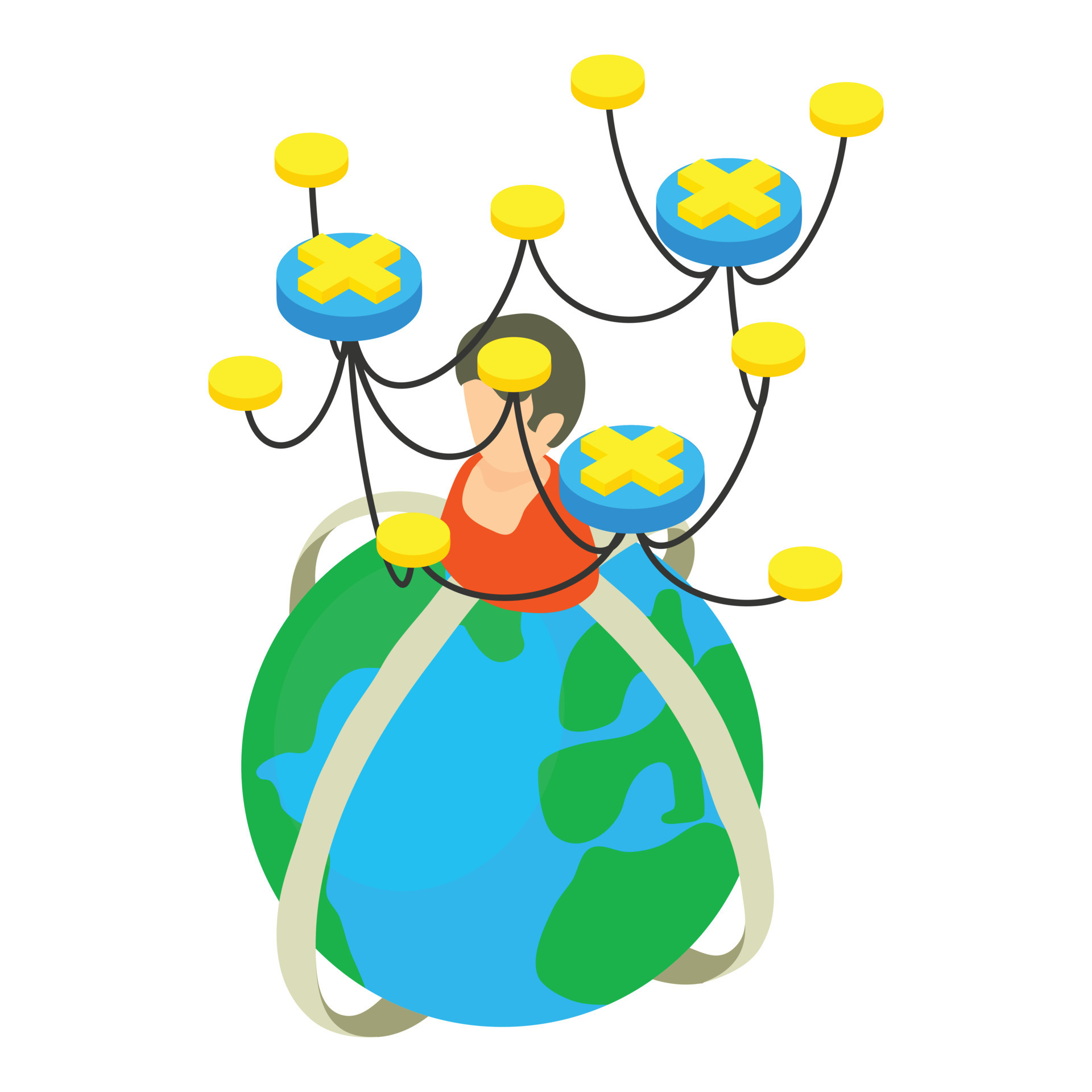 Decentralization Icon Isometric Vector Planet Female Character Communication 15882157 Vector