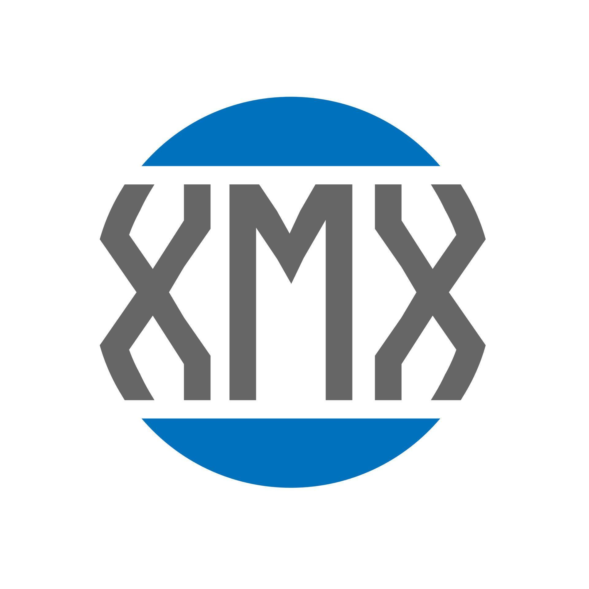 diseño de logotipo de letra xmx sobre fondo blanco. concepto de logotipo de círculo de iniciales ...