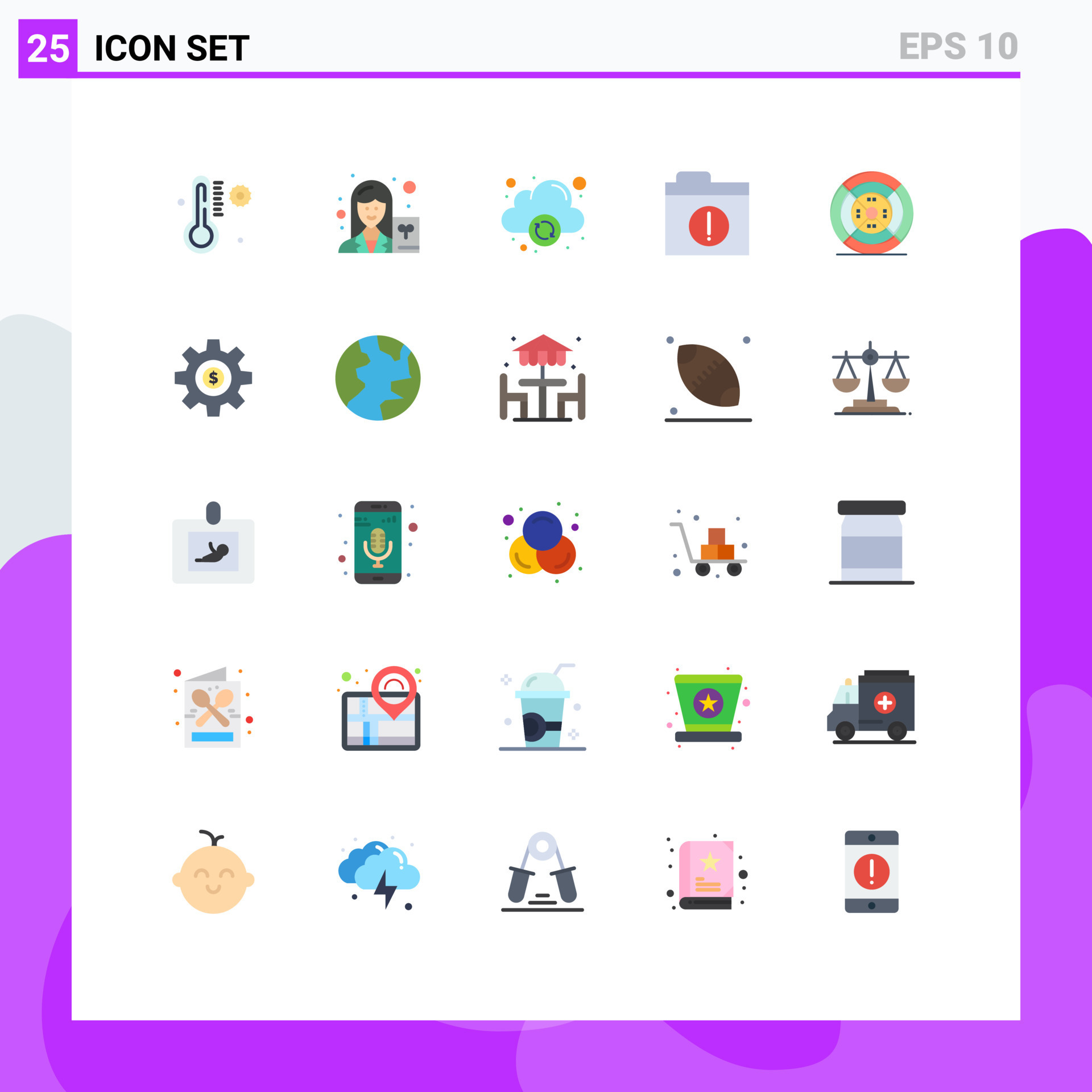 Universal Icon Symbols Group Of 25 Modern Flat Colors Of Cog Printing Computing Filament Folder