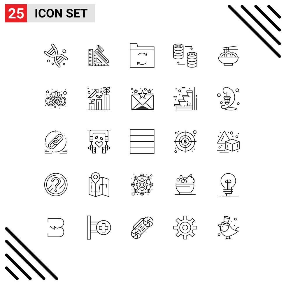 Line Pack Of 25 Universal Symbols Of Share Sql Ruler Server Sync Editable Vector Design Elements