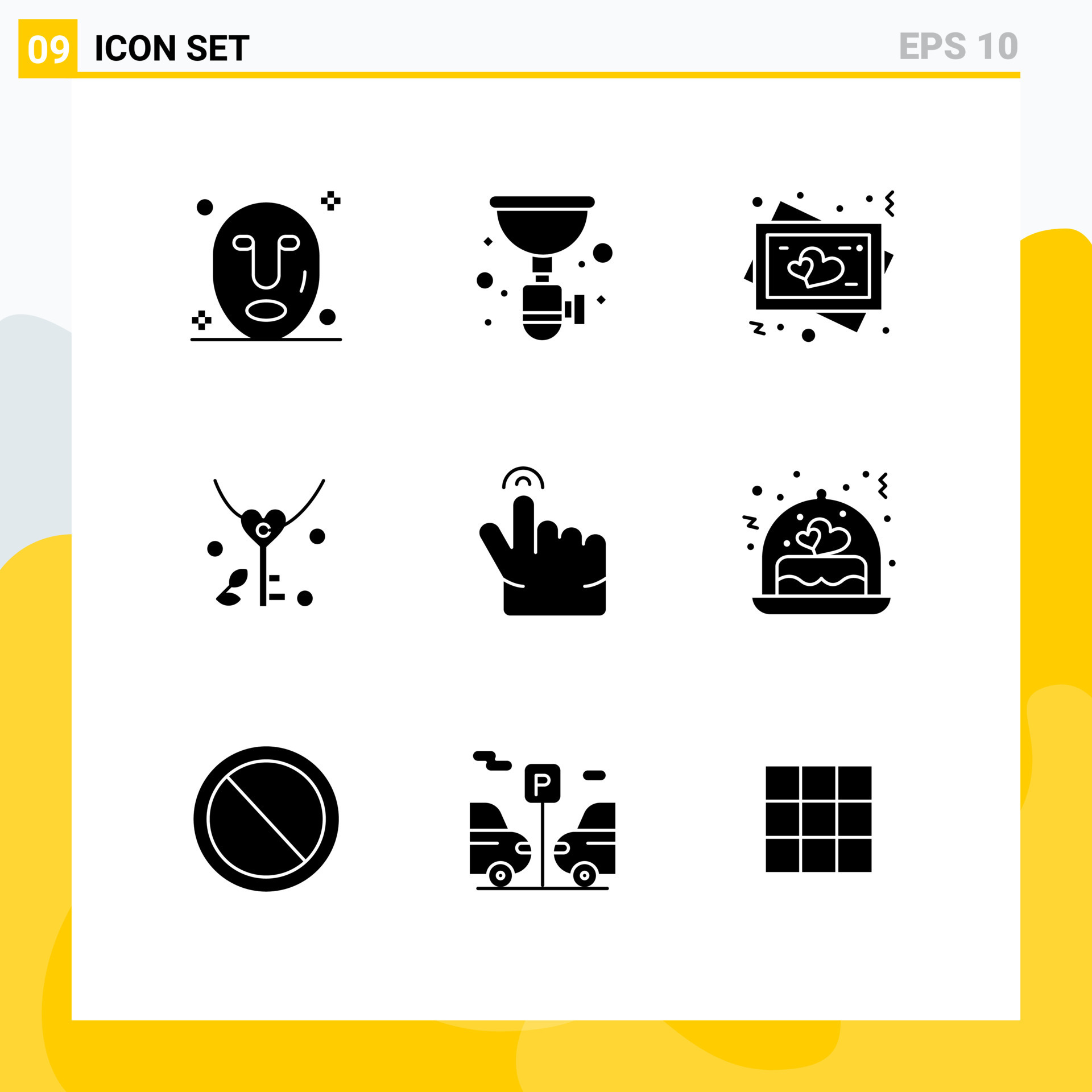 Set Of 9 Modern Ui Icons Symbols Signs For Gesture Wedding Frame Heart Key Editable Vector