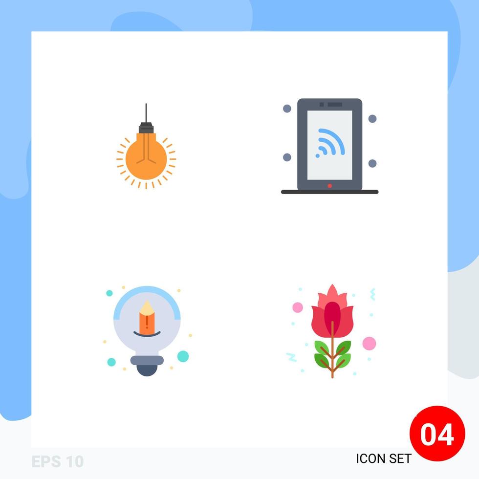 Mobile Interface Flat Icon Set of 4 Pictograms of light creative tips ...