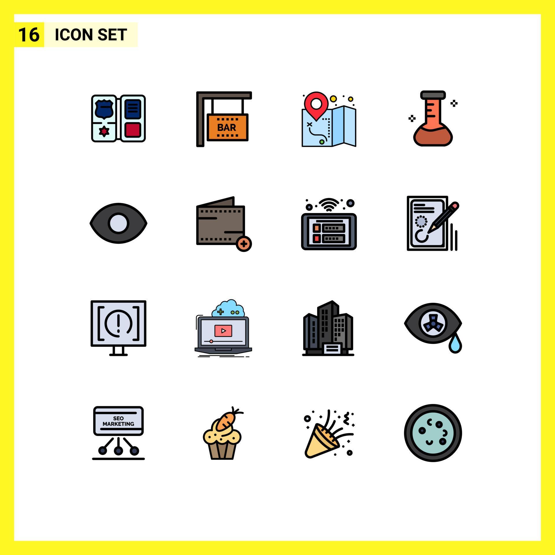 Editable Vector Line Pack Of 16 Simple Flat Color Filled Lines Of E Add Location View Laboratory