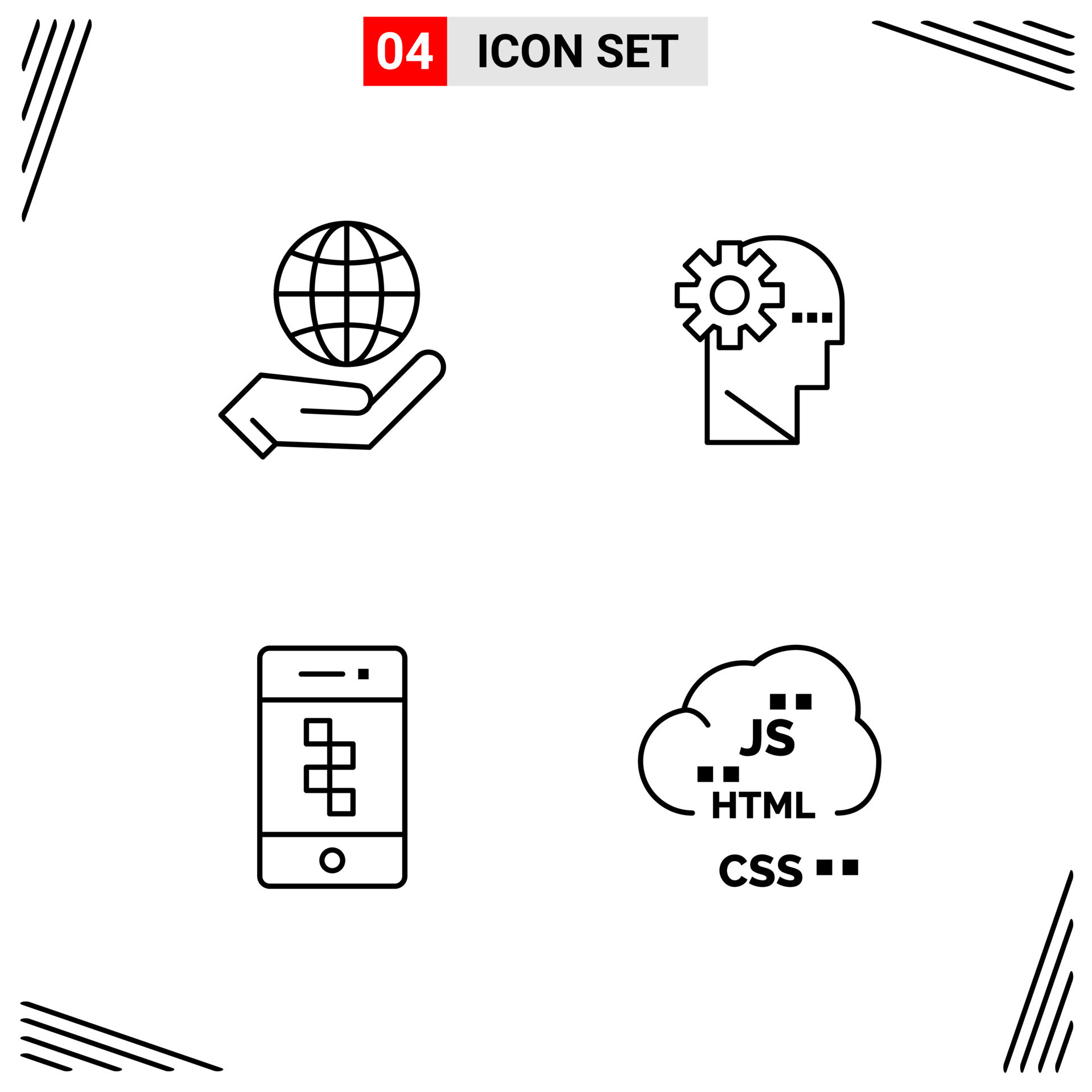 4 Icons Line Style Grid Based Creative Outline Symbols for Website Design Simple Line Icon Signs ...