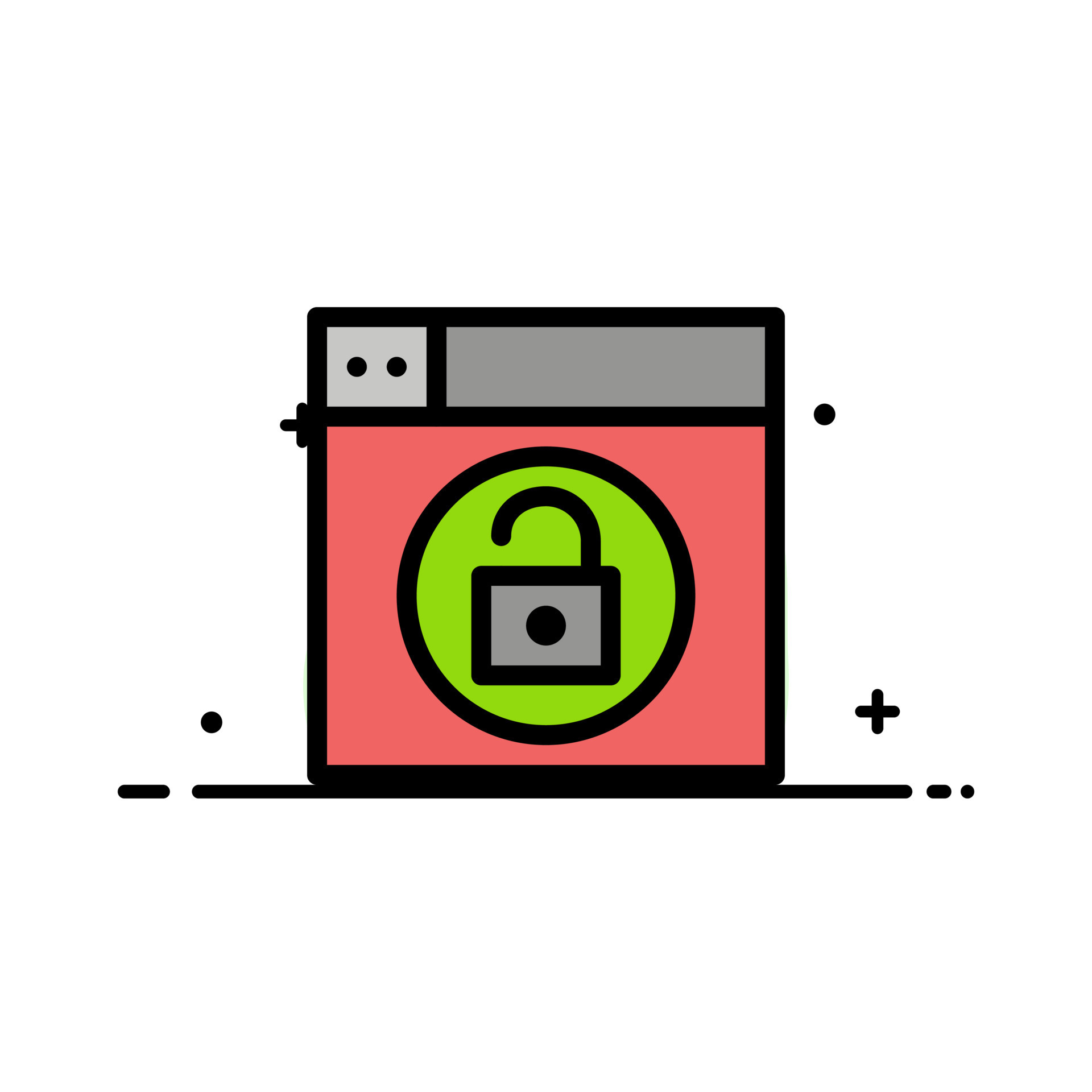 Web Design Lock Unlock Business Flat Line Filled Icon Vector Banner