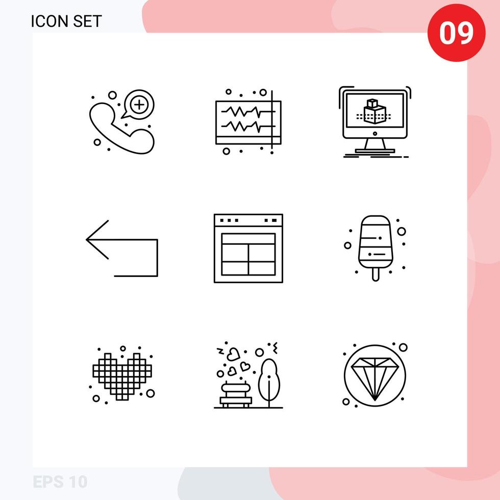 Mobile Interface Outline Set Of 9 Pictograms Of Divide Left Wave Back Sketch Editable Vector