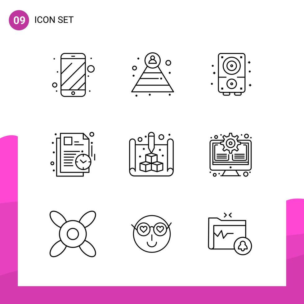 Outline Icon set Pack of 9 Line Icons isolated on White Background for responsive Website Design ...