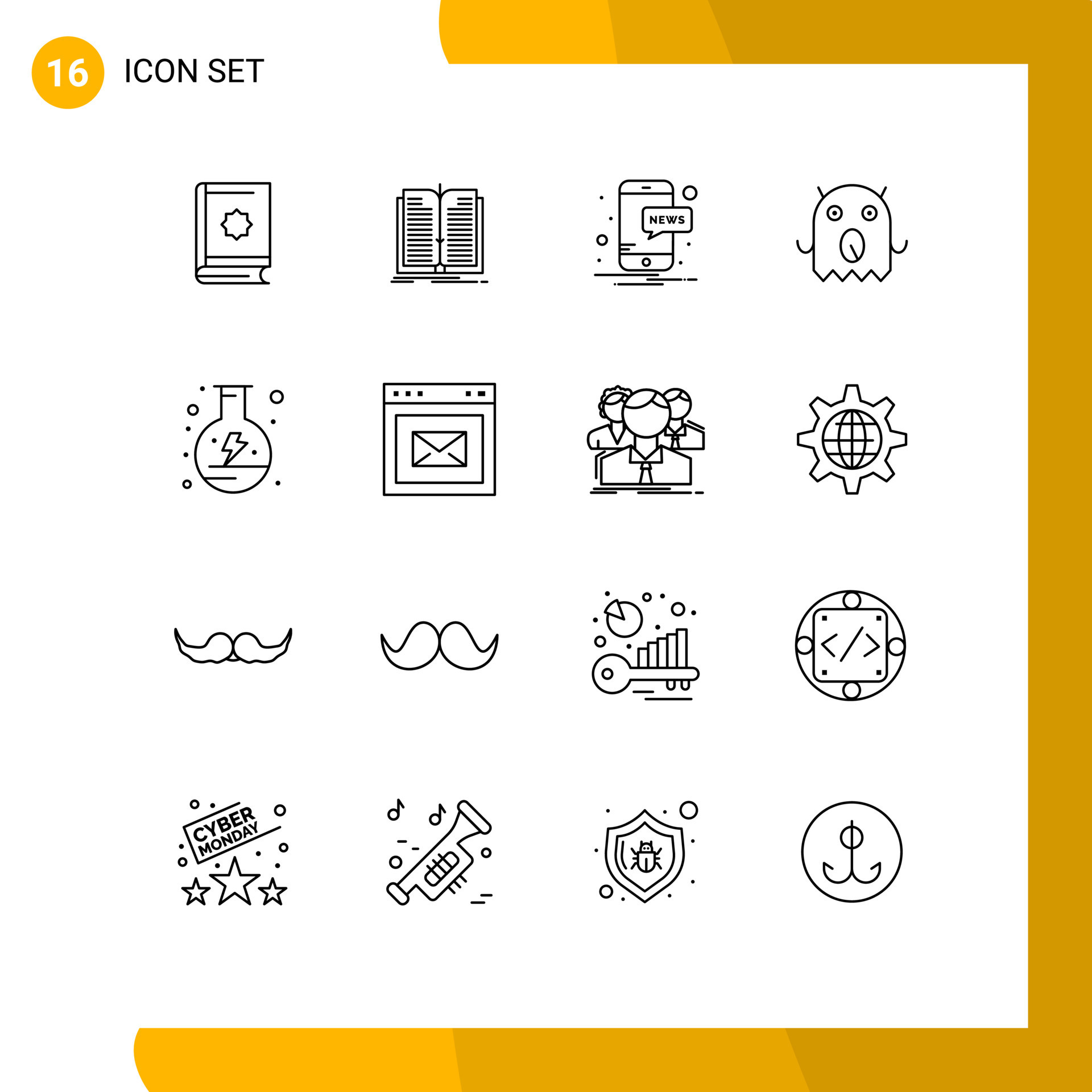 User Interface Pack Of 16 Basic Outlines Of Power Electricity Book Space Monster Editable Vector