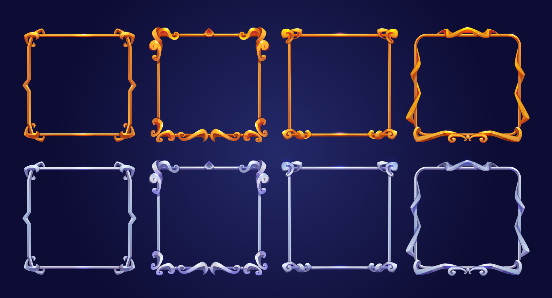 Set Of Square Golden And Silver Ui Game Frames 15917859 Vector Art At Vecteezy