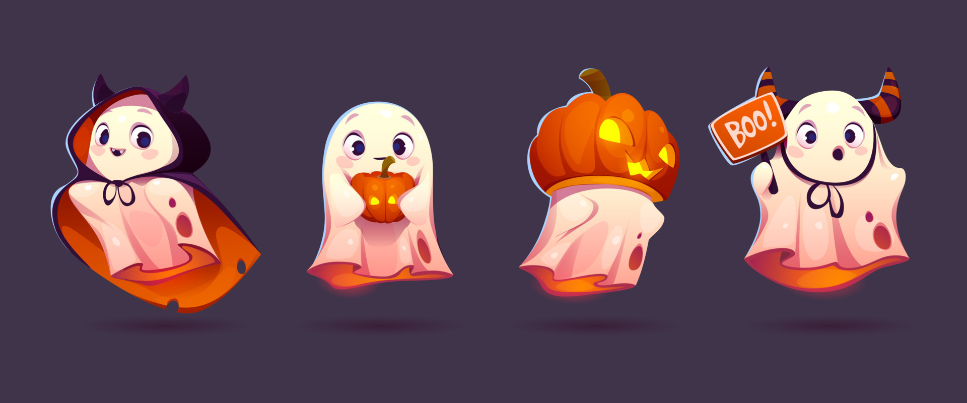 Cute ghosts, cartoon Halloween funny baby spooks 15918455 Vector Art at ...