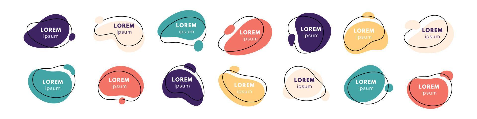 Set of different motion dynamic blob wave. Irregular dynamic form with text, fluid doodle. Flat ...