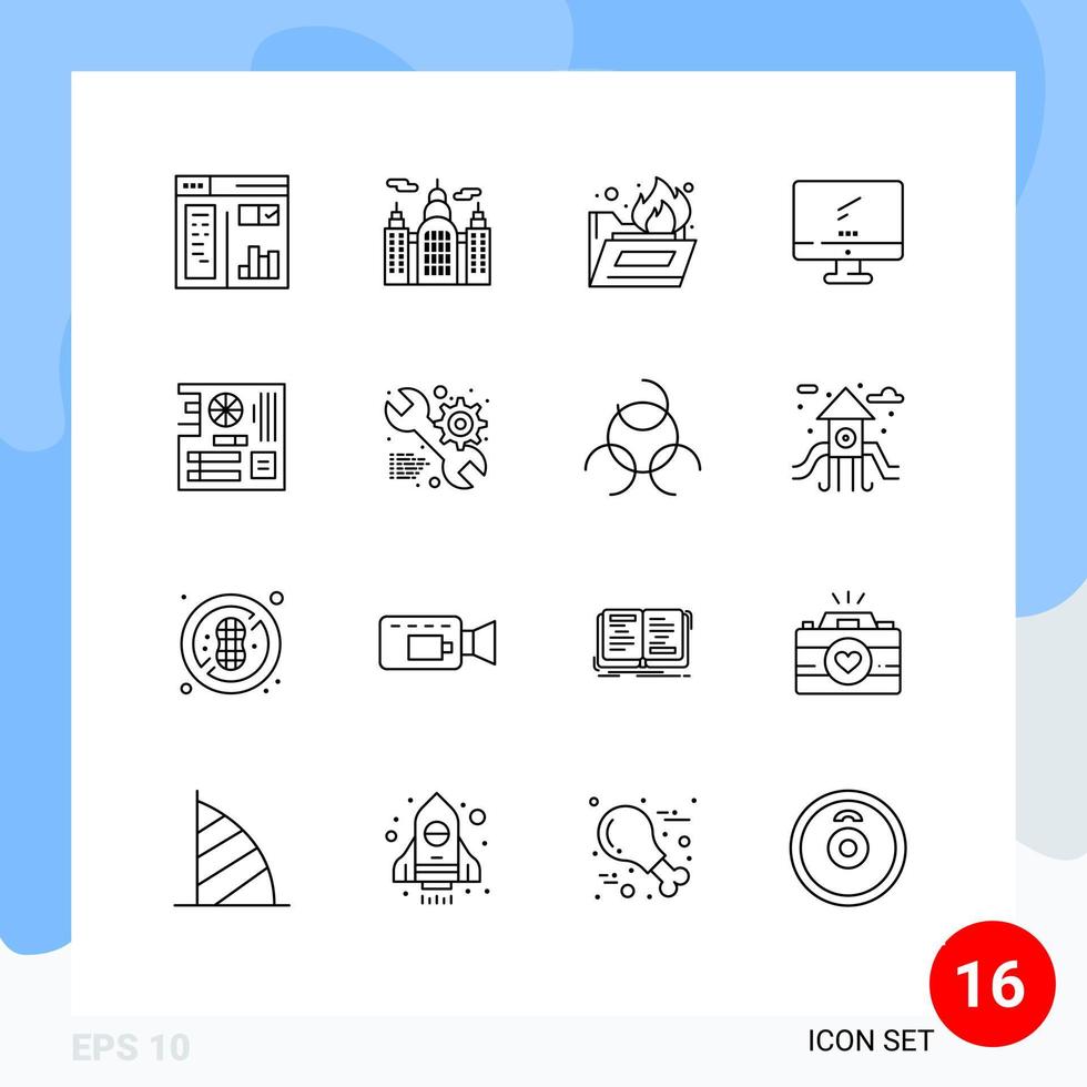 Set of 16 Vector Outlines on Grid for main board folder antivirus pc device Editable Vector ...